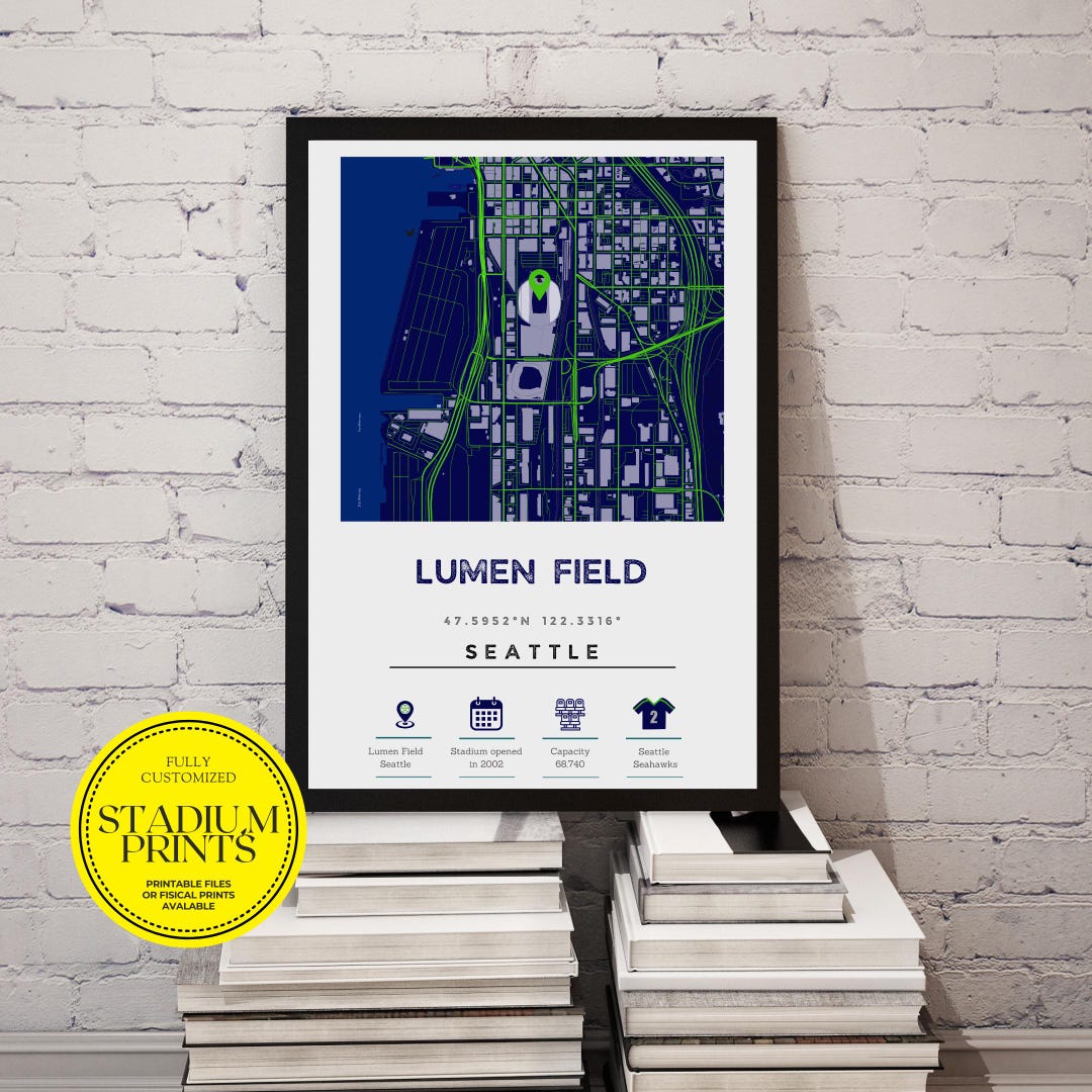 Custom Personalized Minimalist City Map of Lumen Field Stadium, Seattle ...