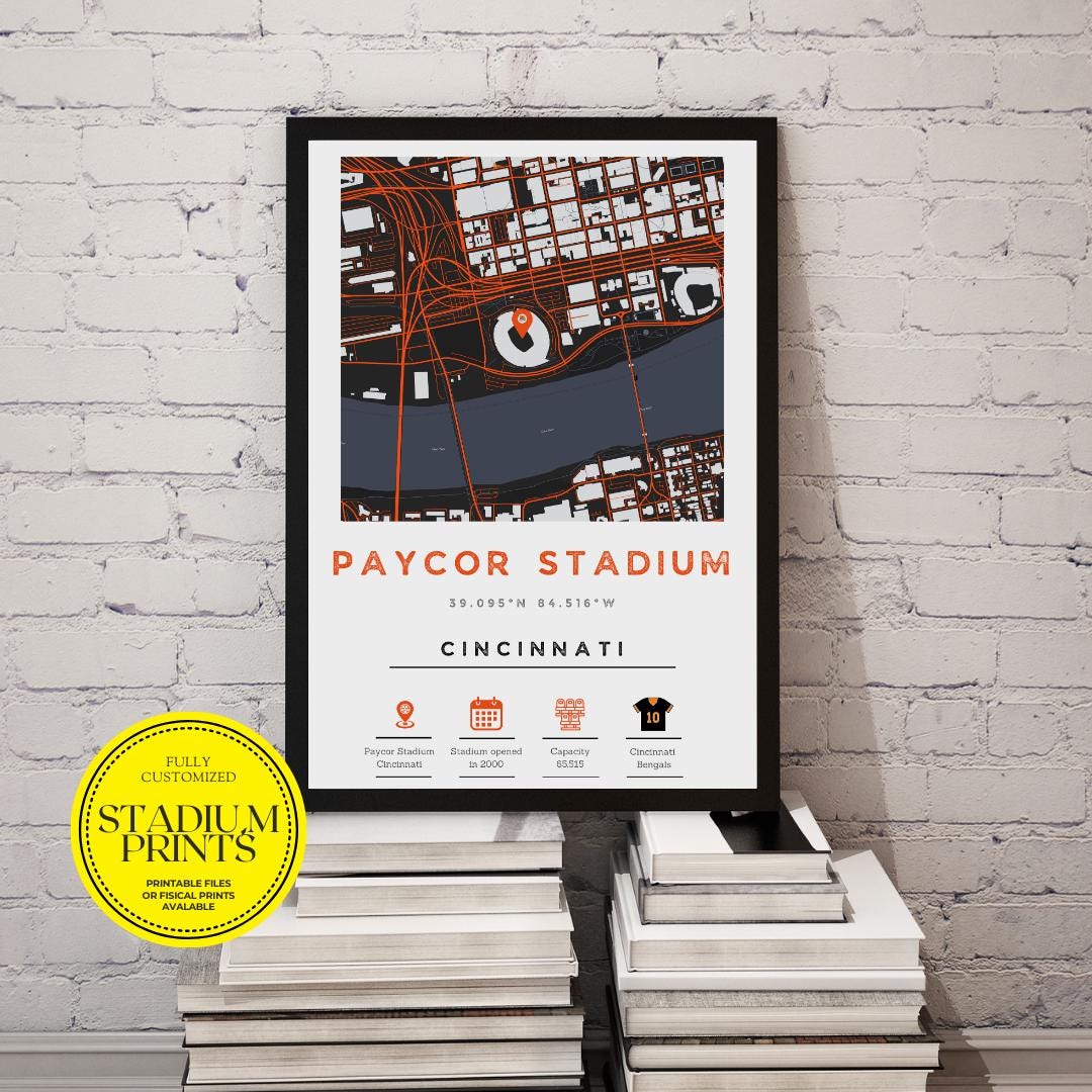 Custom Personalized Minimalist City Map of Paycor Stadium, Cincinnati ...