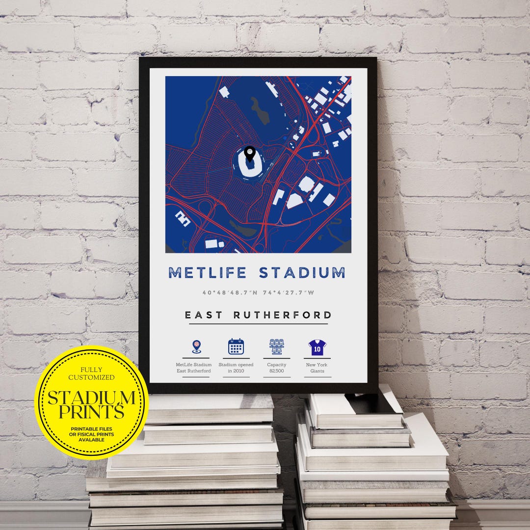 Custom Personalized Minimalist City Map of Metlife Stadium , East ...