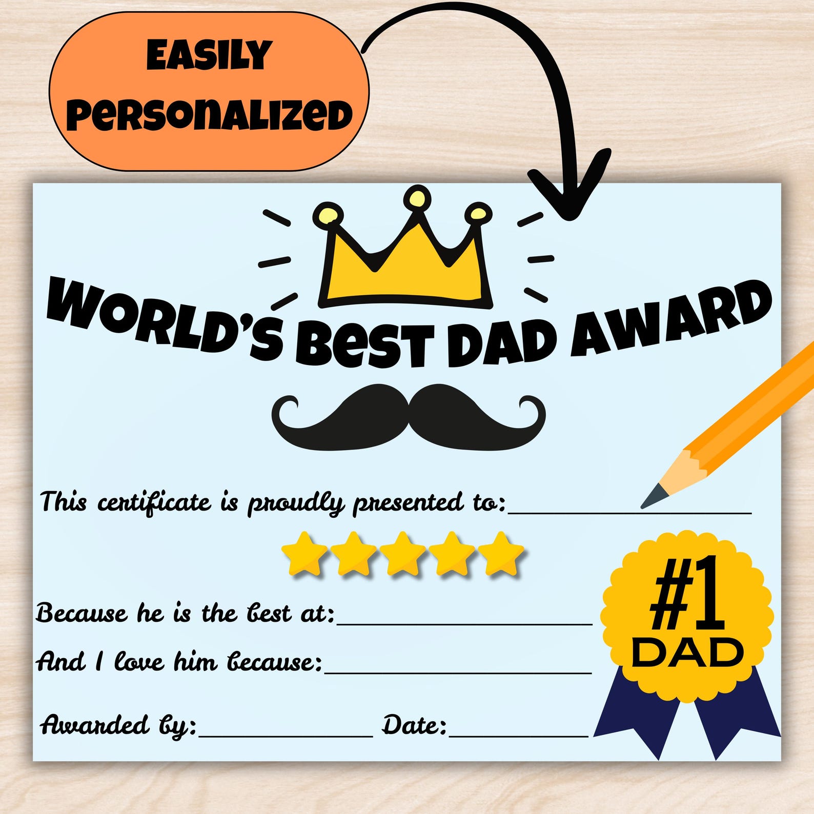 World's Best Dad Award | Father's Day Gift | Printable Father’s Day ...