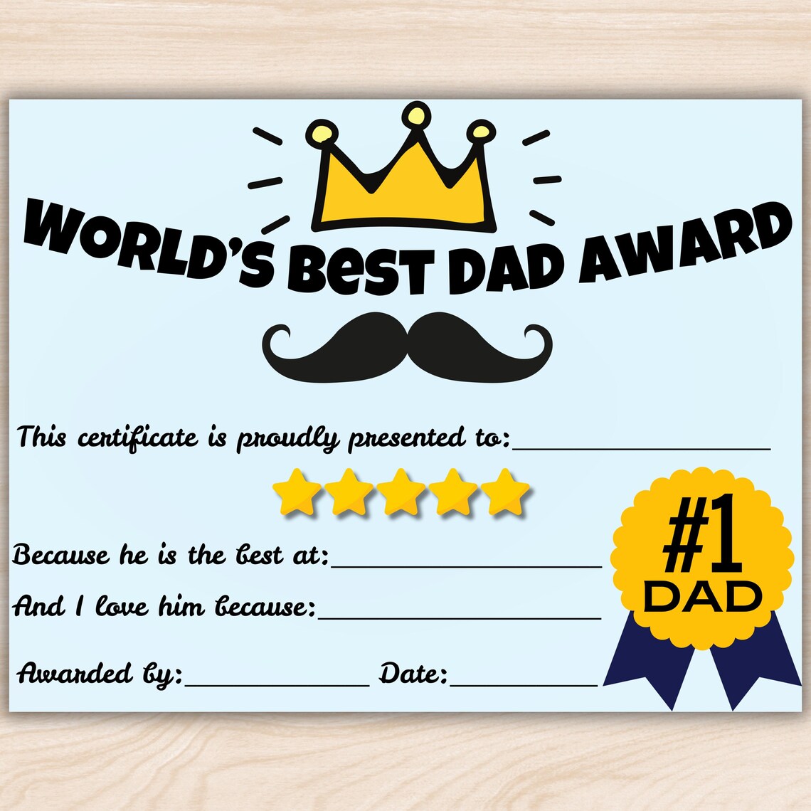 World's Best Dad Award | Father's Day Gift | Printable Father’s Day ...