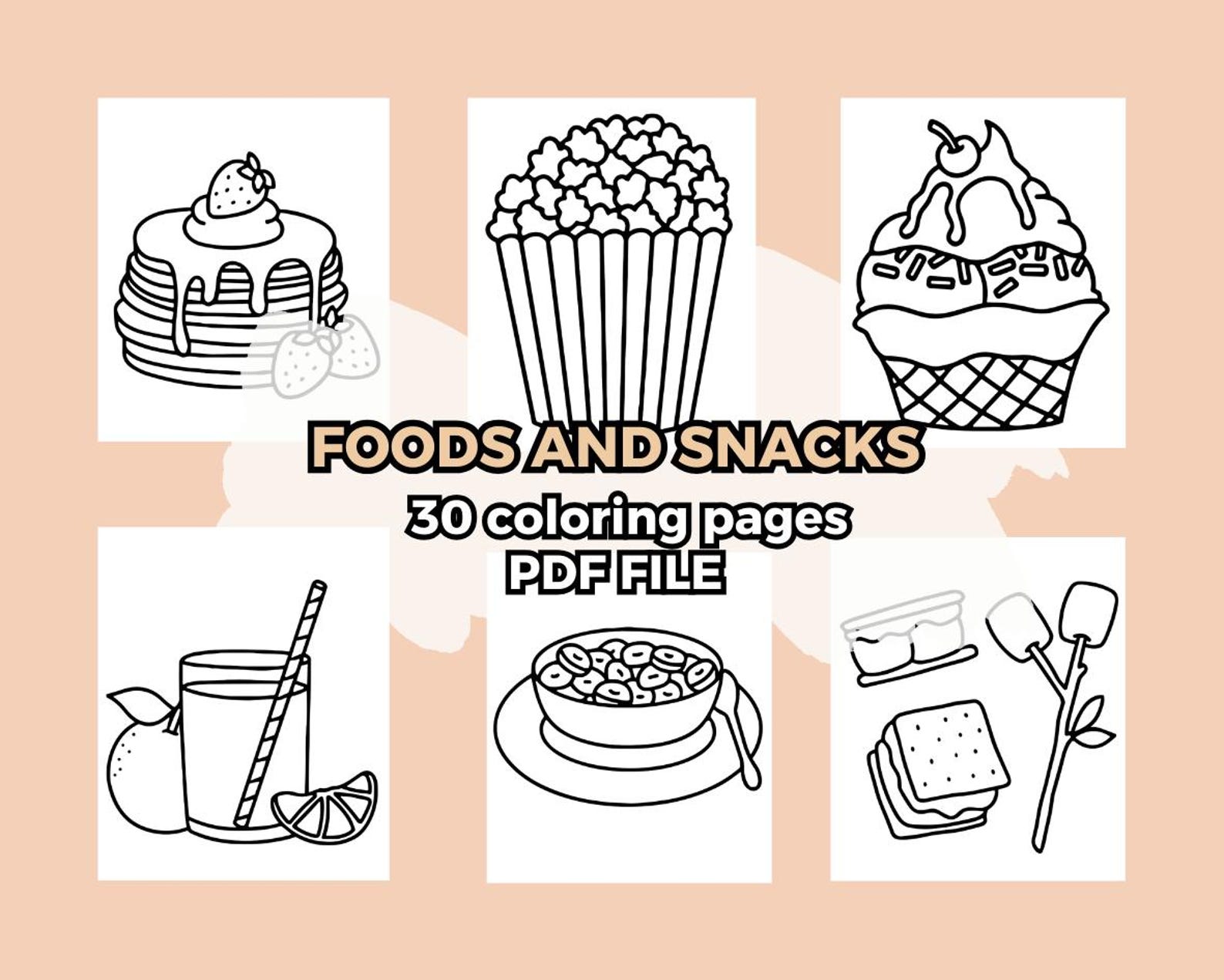 Coco Wyo Food and Snacks Bold and Easy Coloring Book Instant Download ...