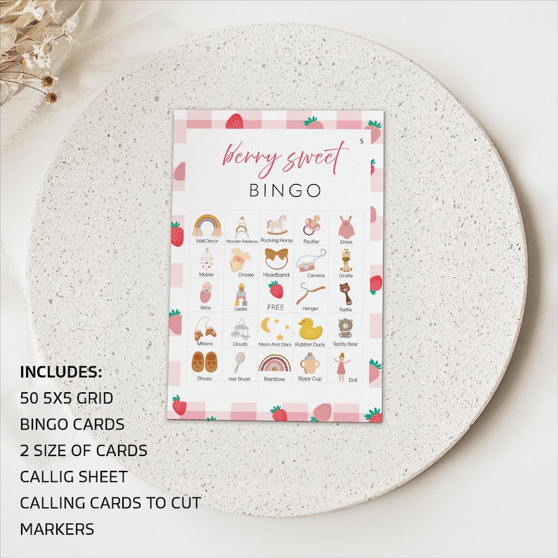 Strawberry Baby Shower Bingo Game: Berry Sweet, Pink Theme (printable ...
