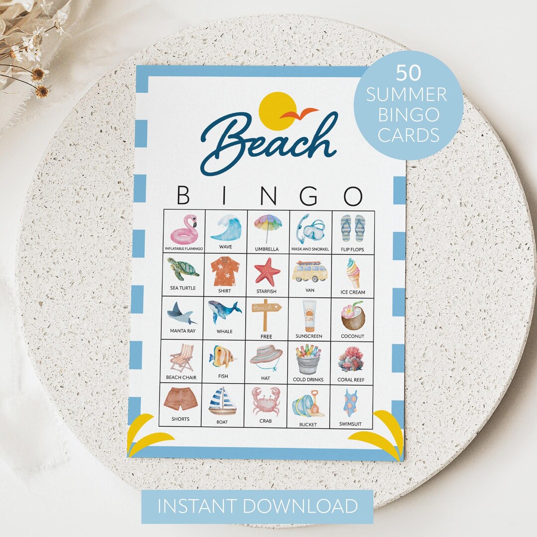 Beach Bingo Game - Summer Bingo Game – Summer Bingo Cards for Kids ...