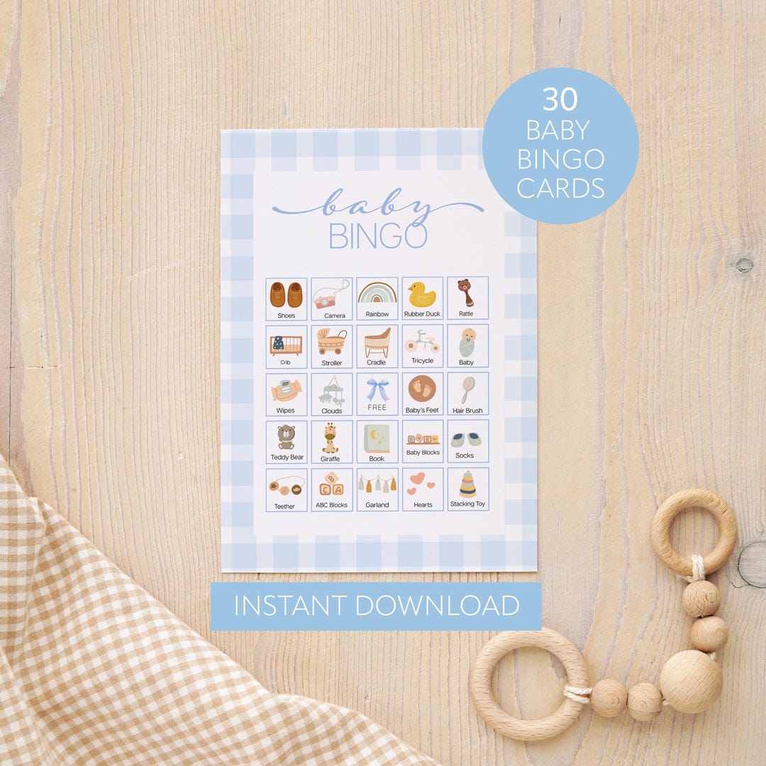 Blue Baby Shower Bingo Game, Baby Boy Bingo Game 30 Cards Bingo Baby ...