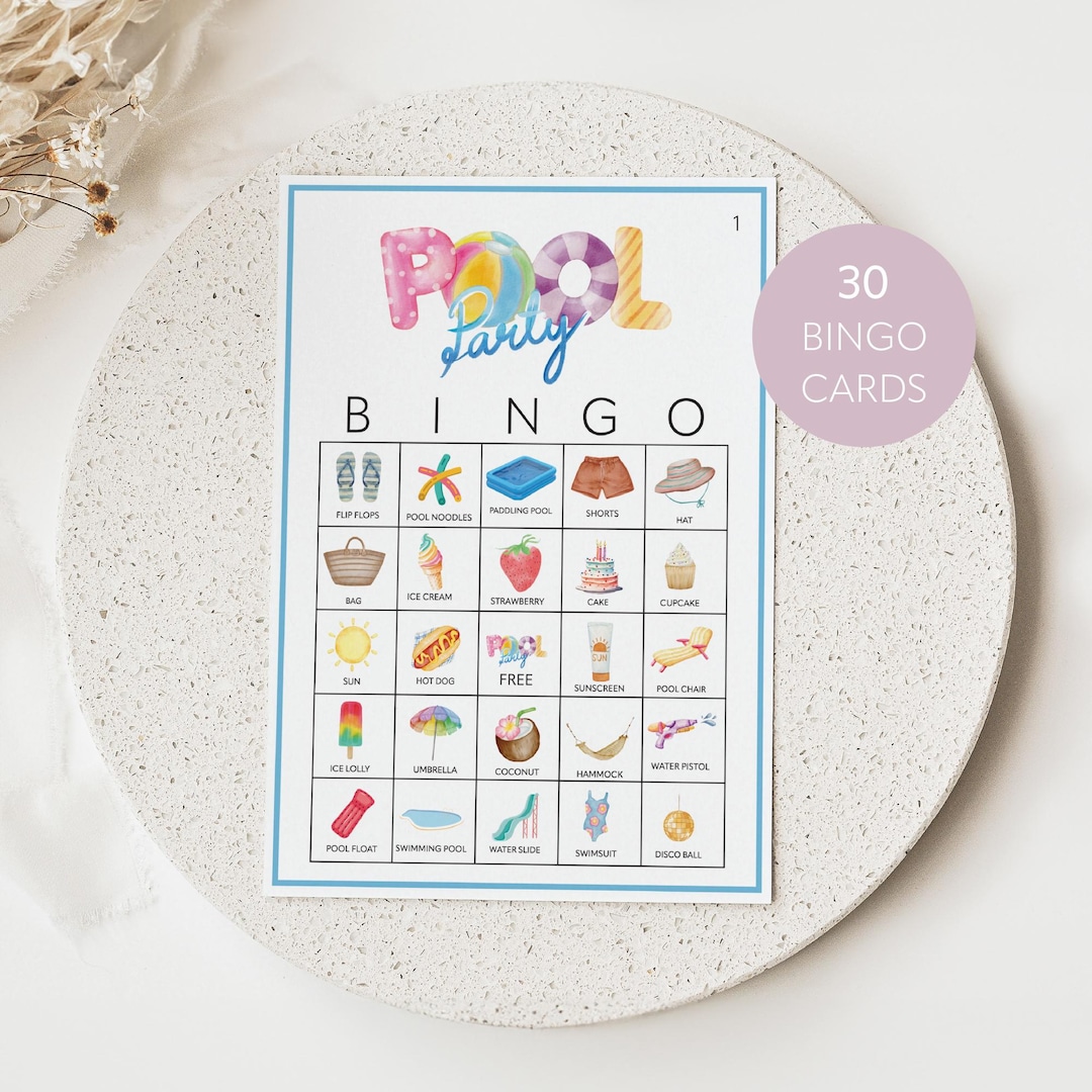 Pool Party Bingo Game – Summer Bingo Cards for Kids, Printable Pool ...