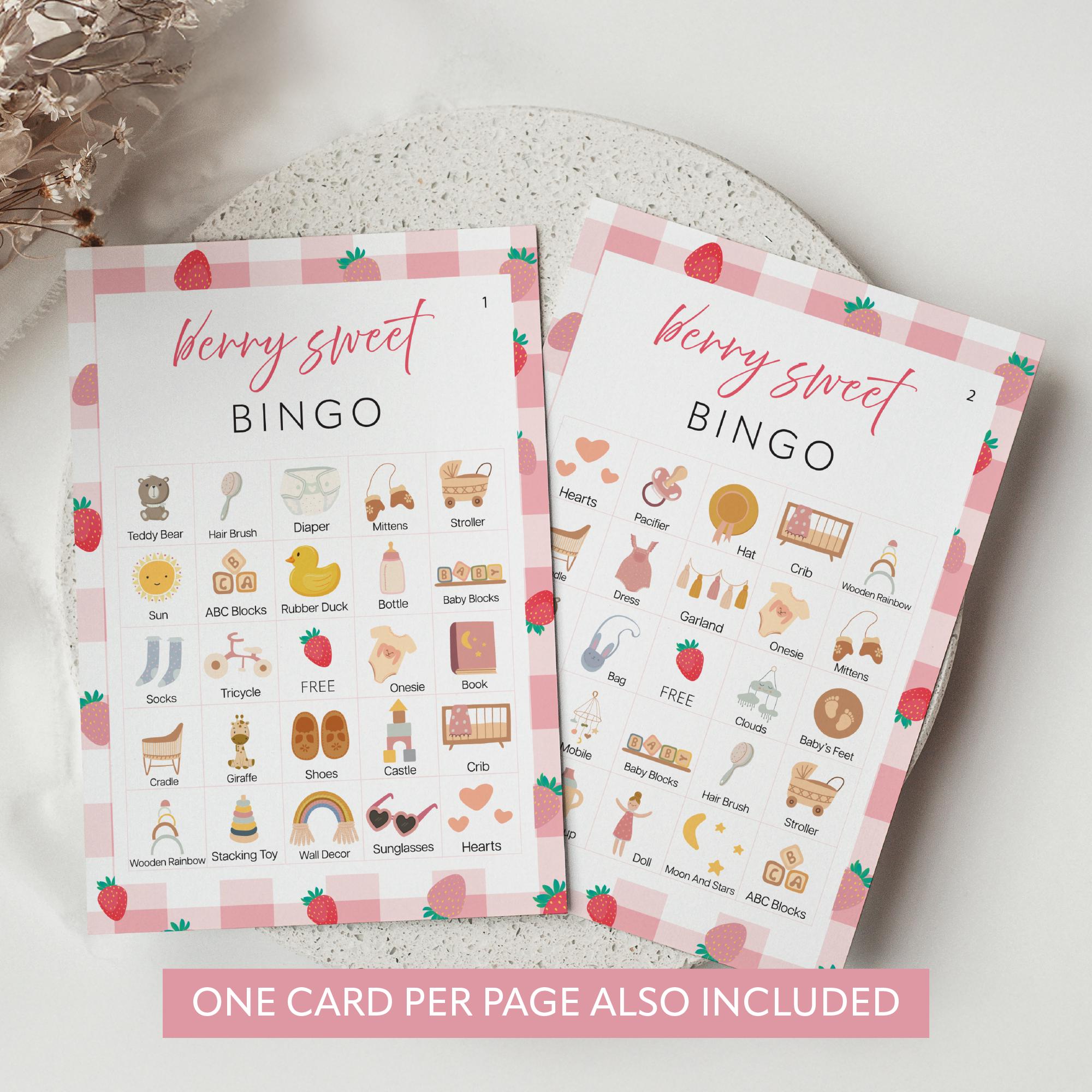 Strawberry Baby Shower Bingo Game: Berry Sweet, Pink Theme (printable ...