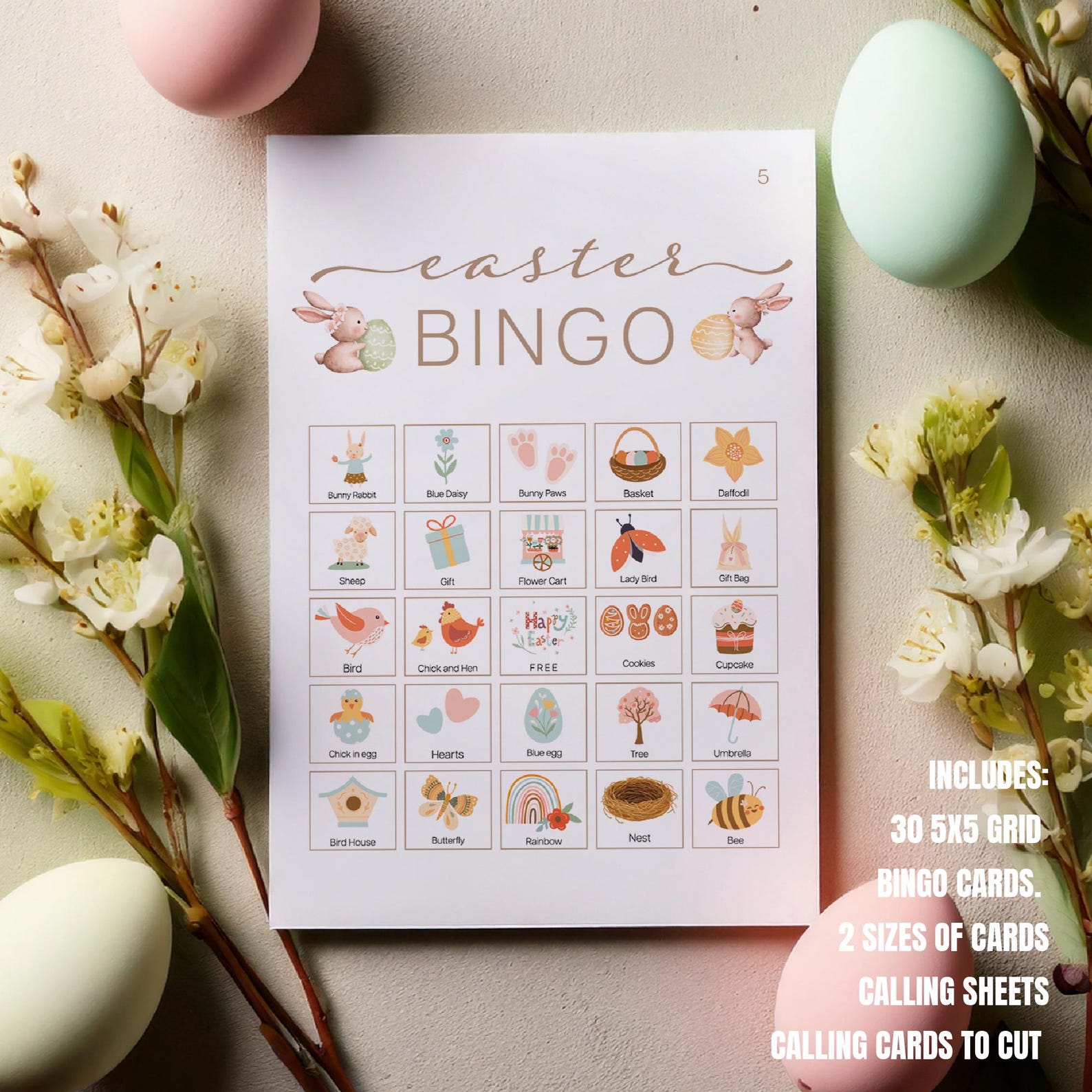 Easter Bingo Game, Easter Activity, Printable Bingo Game, Prefilled ...