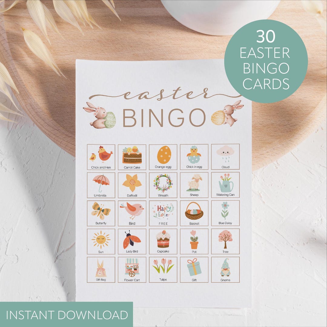 Easter Bingo Game, Easter Activity, Printable Bingo Game, Prefilled ...