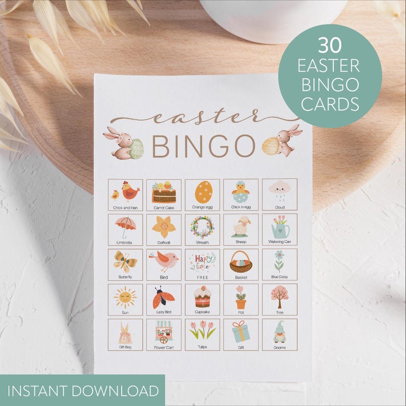 Easter Bingo Game, Easter Activity, Printable Bingo Game, Prefilled ...