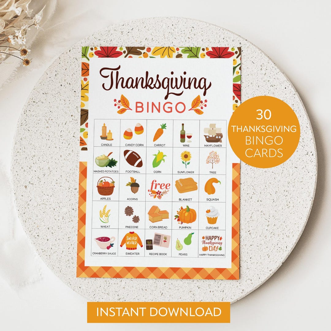 Printable Thanksgiving Bingo Game: 30 Unique Cards (PDF Download) - Etsy