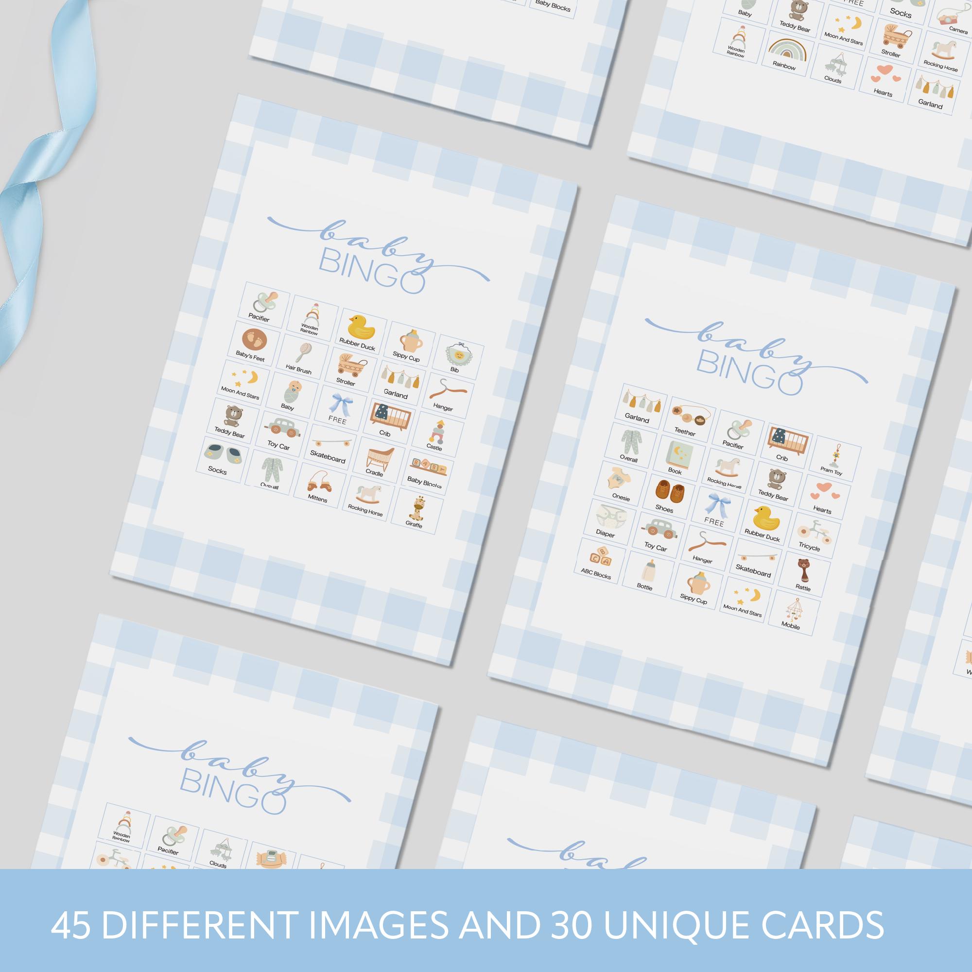 Blue Baby Shower Bingo Game, Baby Boy Bingo Game 30 Cards Bingo Baby ...