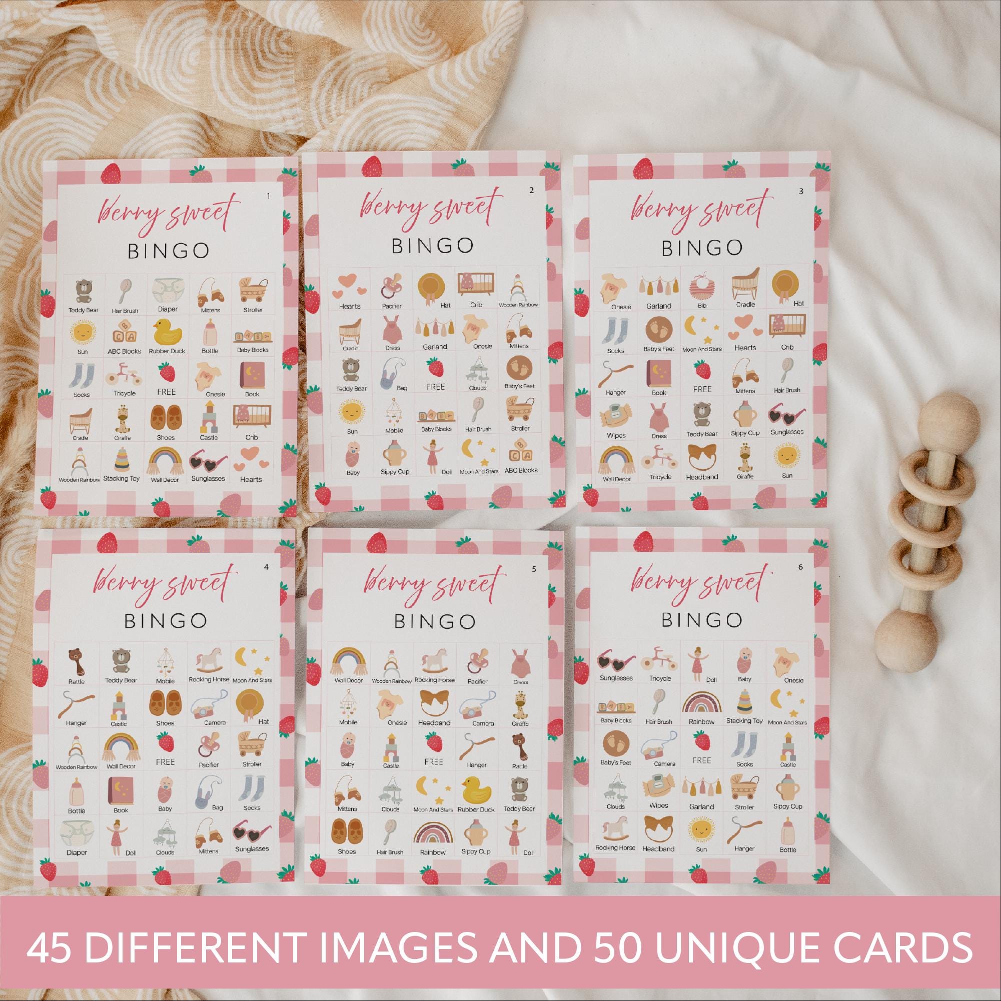 Strawberry Baby Shower Bingo Game: Berry Sweet, Pink Theme (printable ...