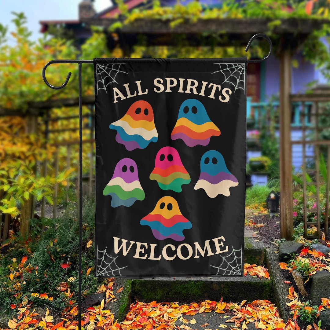 All Spirits Halloween Garden Flag, Halloween Decor, Pride Rainbow Ghost ...