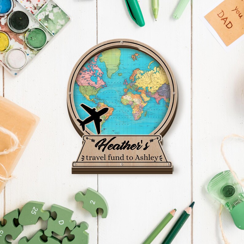 Custom Travel Fund Box, Personalized Adventure Money Bank, Globe Map ...