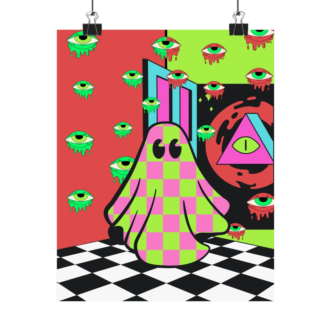 Psychedelic Ghost Art Print - Weirdcore Wall Art, Surreal Vaporwave ...