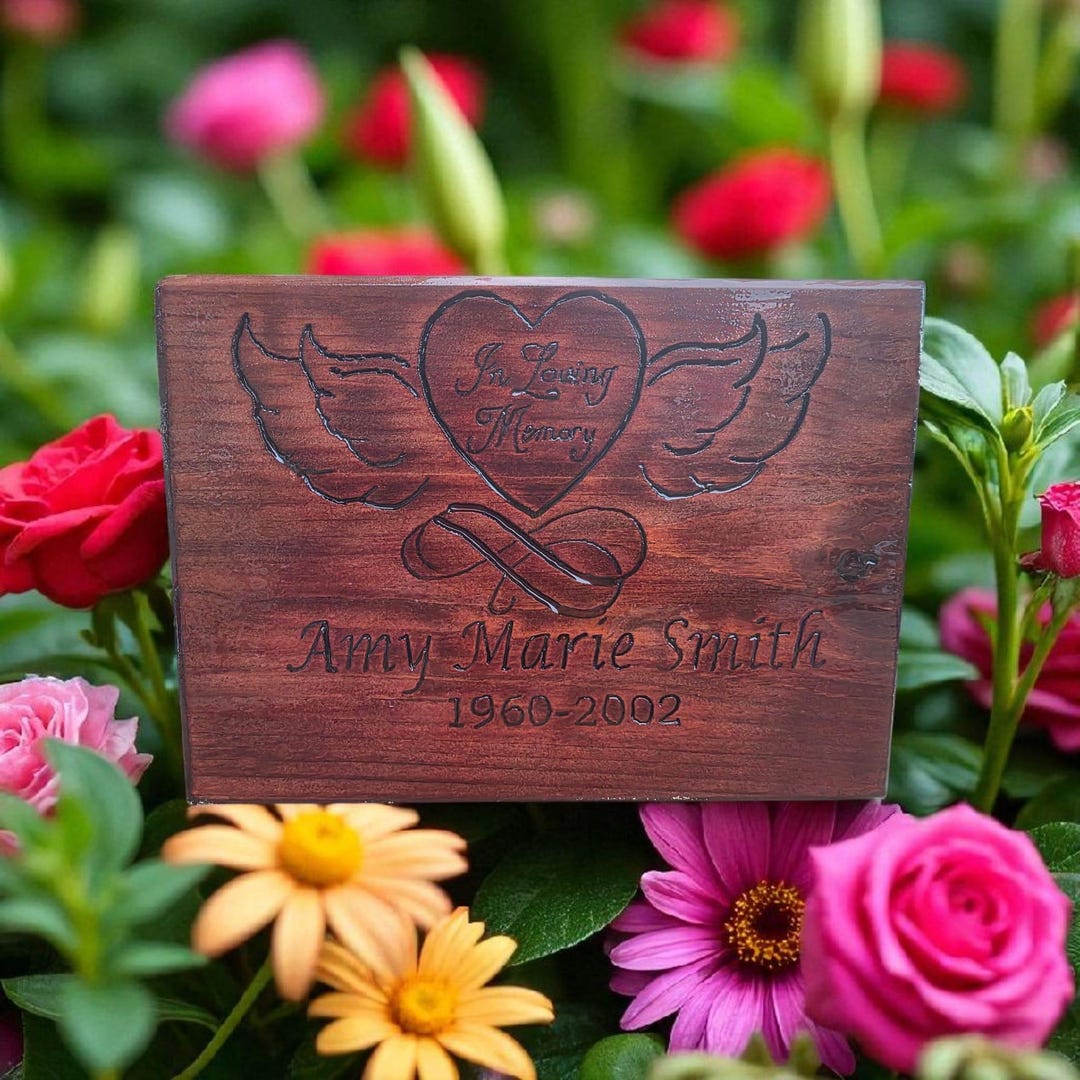 Custom Wood Memorial Plaque: Engraved Heart & Wings Grave Marker - Etsy ...