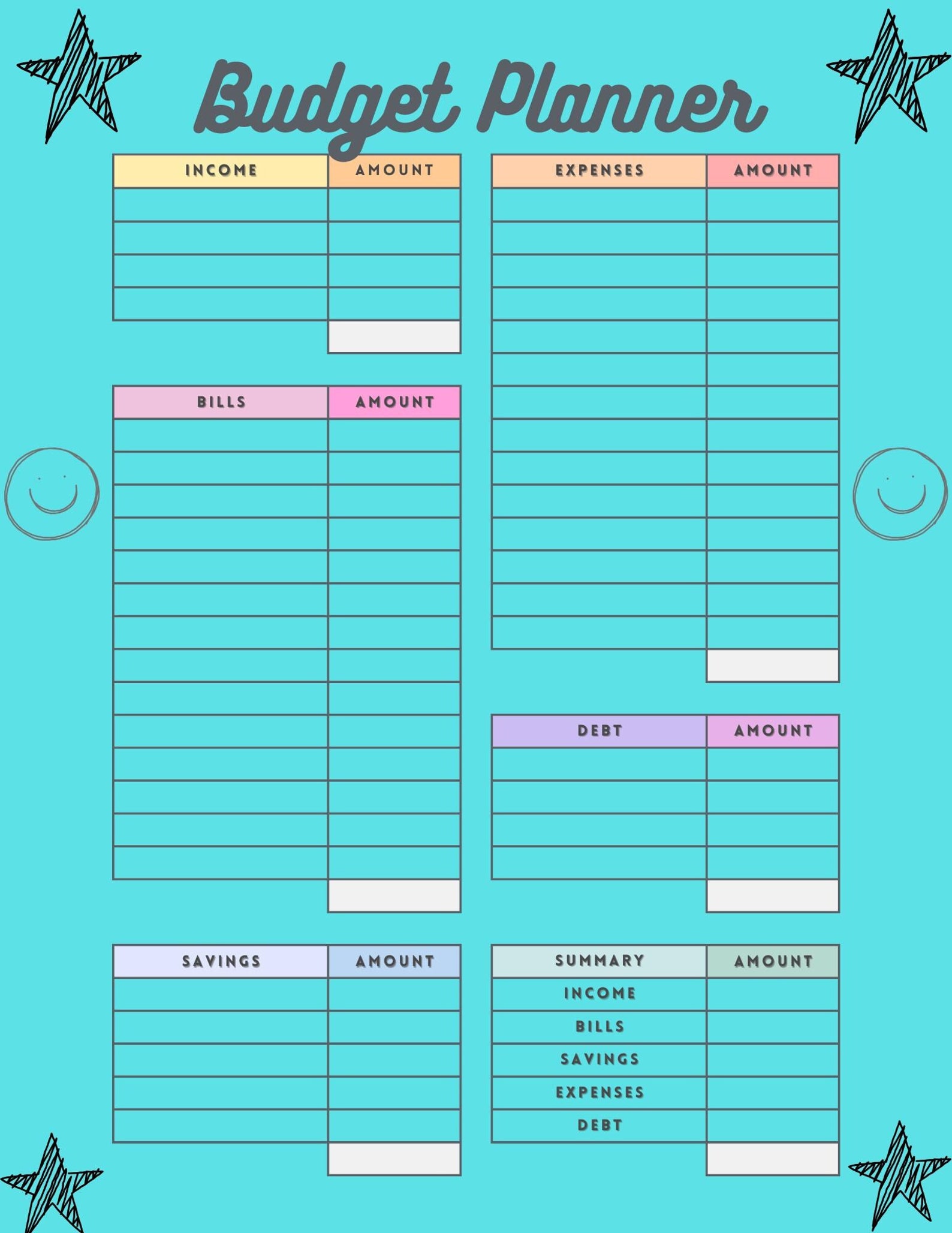 Rainbow Color Budget Planner - Etsy