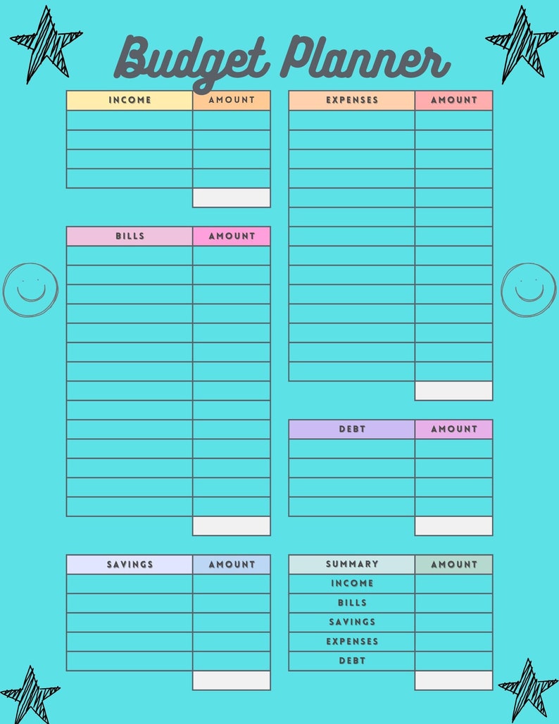 Rainbow Color Budget Planner - Etsy
