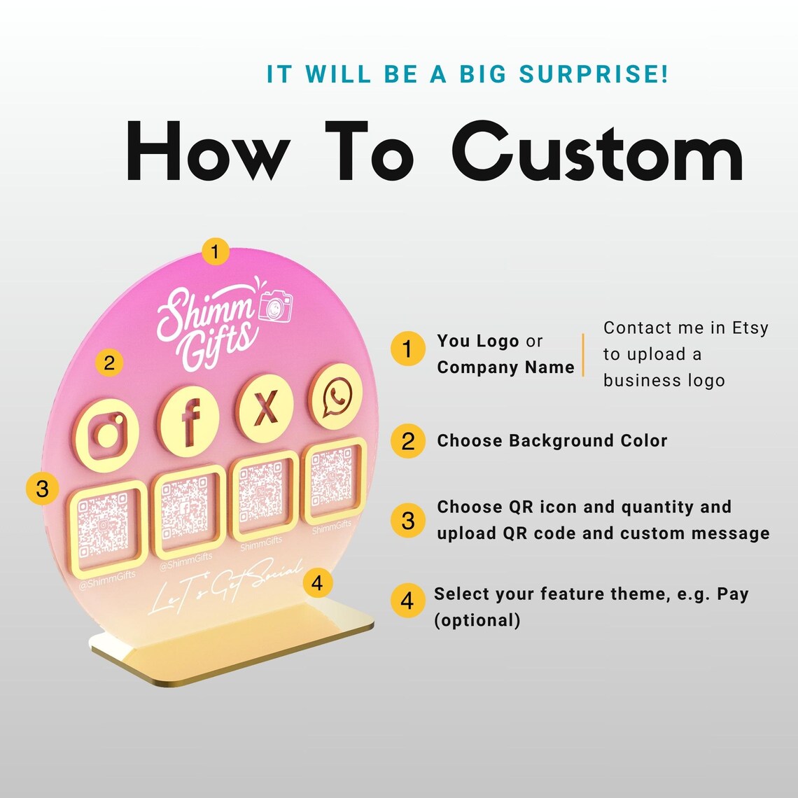 Custom Acrylic QR Code Sign, Business Payment, Social Media Display ...