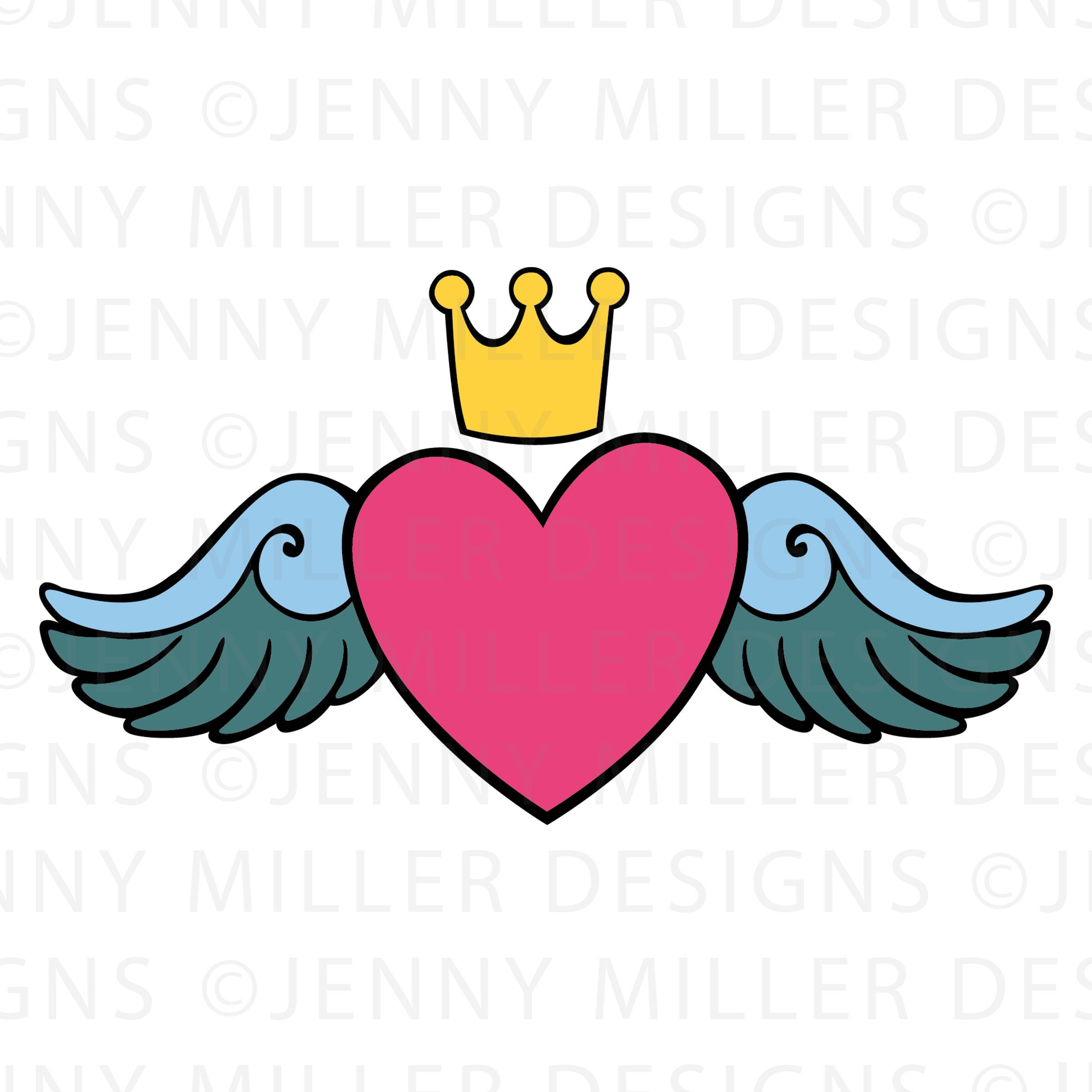 Corazón alas corona SVG, Cricut, silueta, corazón, alas, corona, SVG ...
