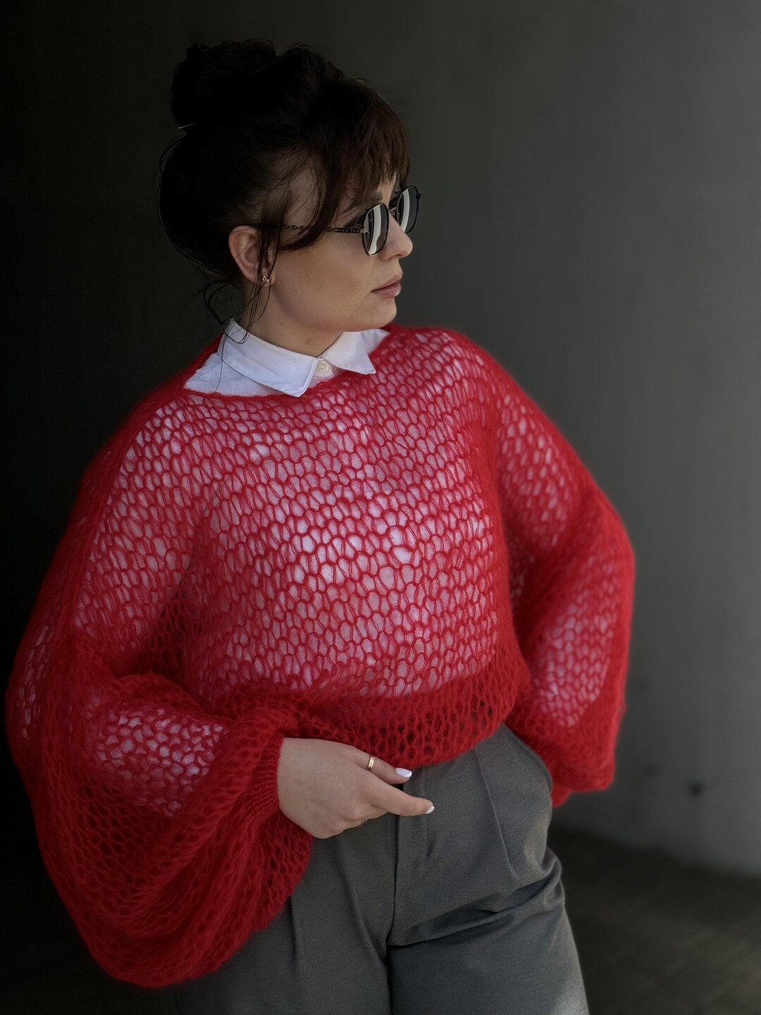 Handcrafted Red Mohair Sweater: Fluffy Oversized Knit Jumper - Etsy