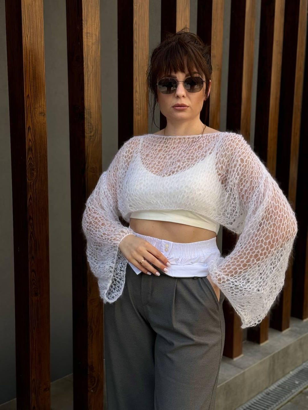 Crop Top Soft Fluffy Knitted Mohair Sweater Individually Handcrafted ...