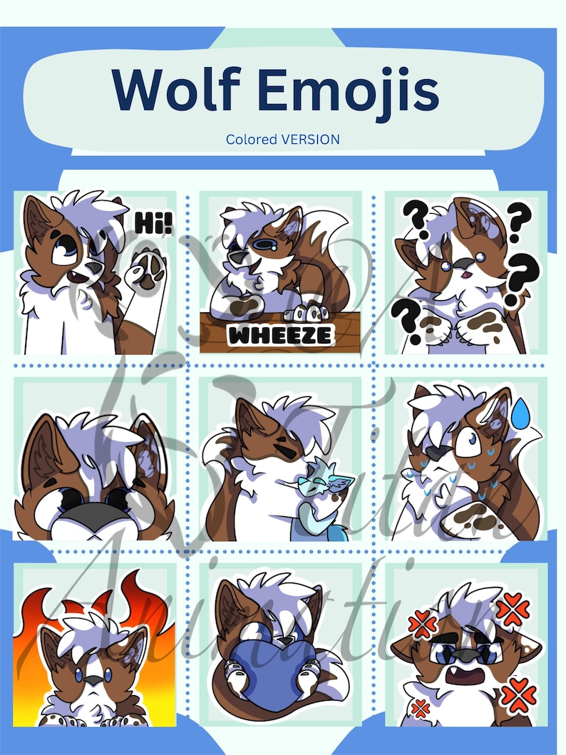 Digital Wolf Furry Emoji/sticker Bases (9 Emojis, Pack 1) - Etsy