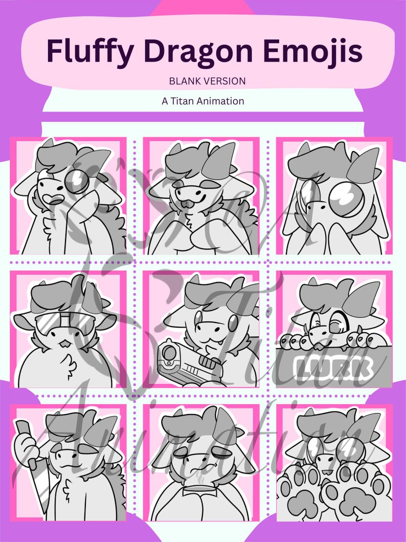 Digital Fluffy Dragon Furry Emoji/sticker Bases (9 Emojis, Pack 2) DIFFRENT HORN OPTIONS - Etsy