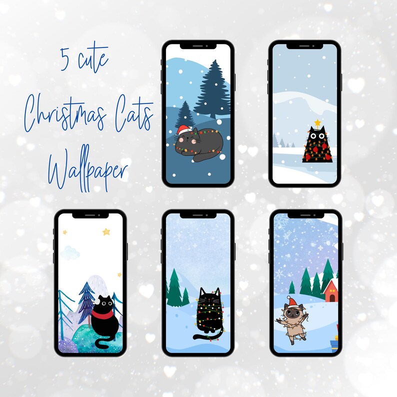 5 Cute Christmas Cats Phone Wallpapers - Etsy