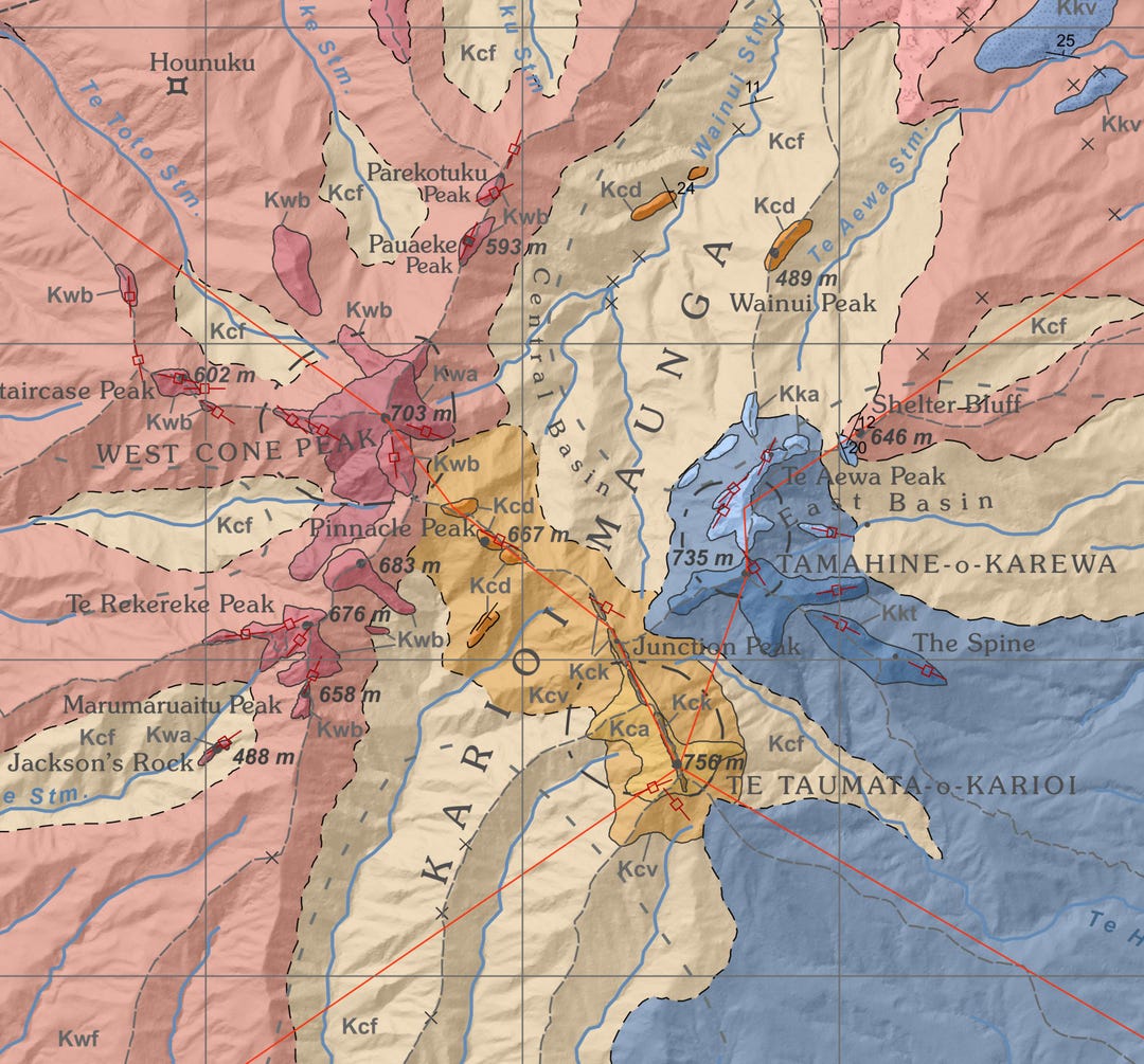 Geological Map of Karioi Maunga, Aotearoa New Zealand - Etsy