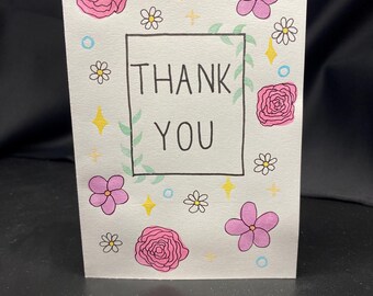Simple Thank You Note, Handmade Thank You Note, Hand Painted Thank You ...
