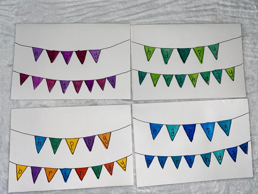 Birthday Banner Birthday Card, Watercolor Banner Card, Birthday Banner ...