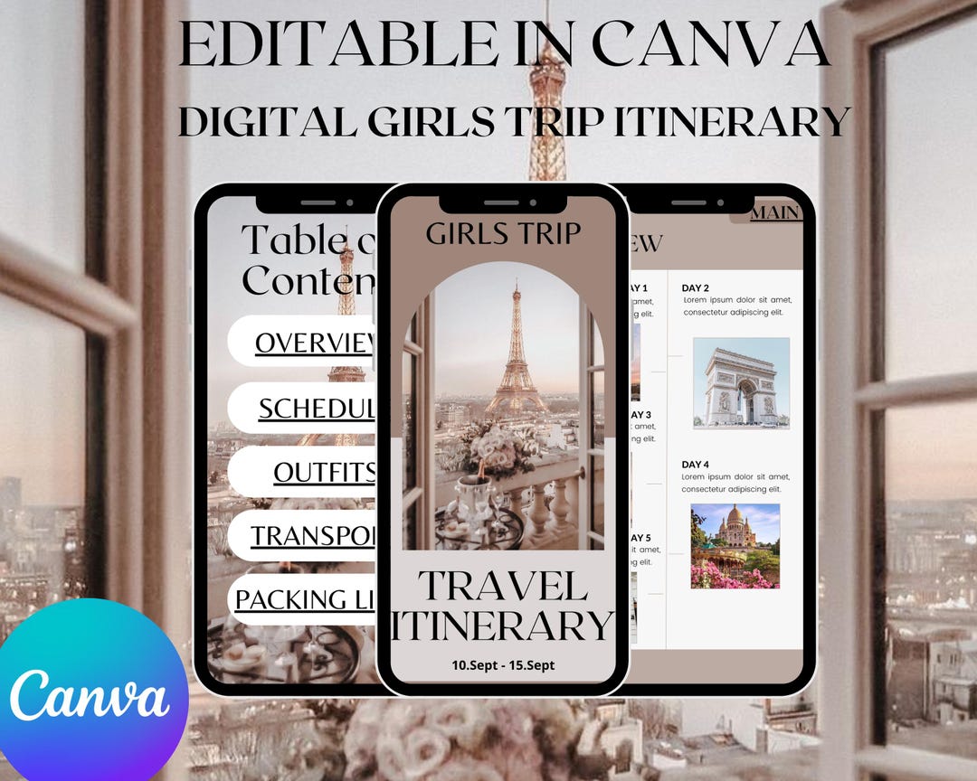Girls Trip Itinerary Template, Girls Trip Template, Simple and Classy ...