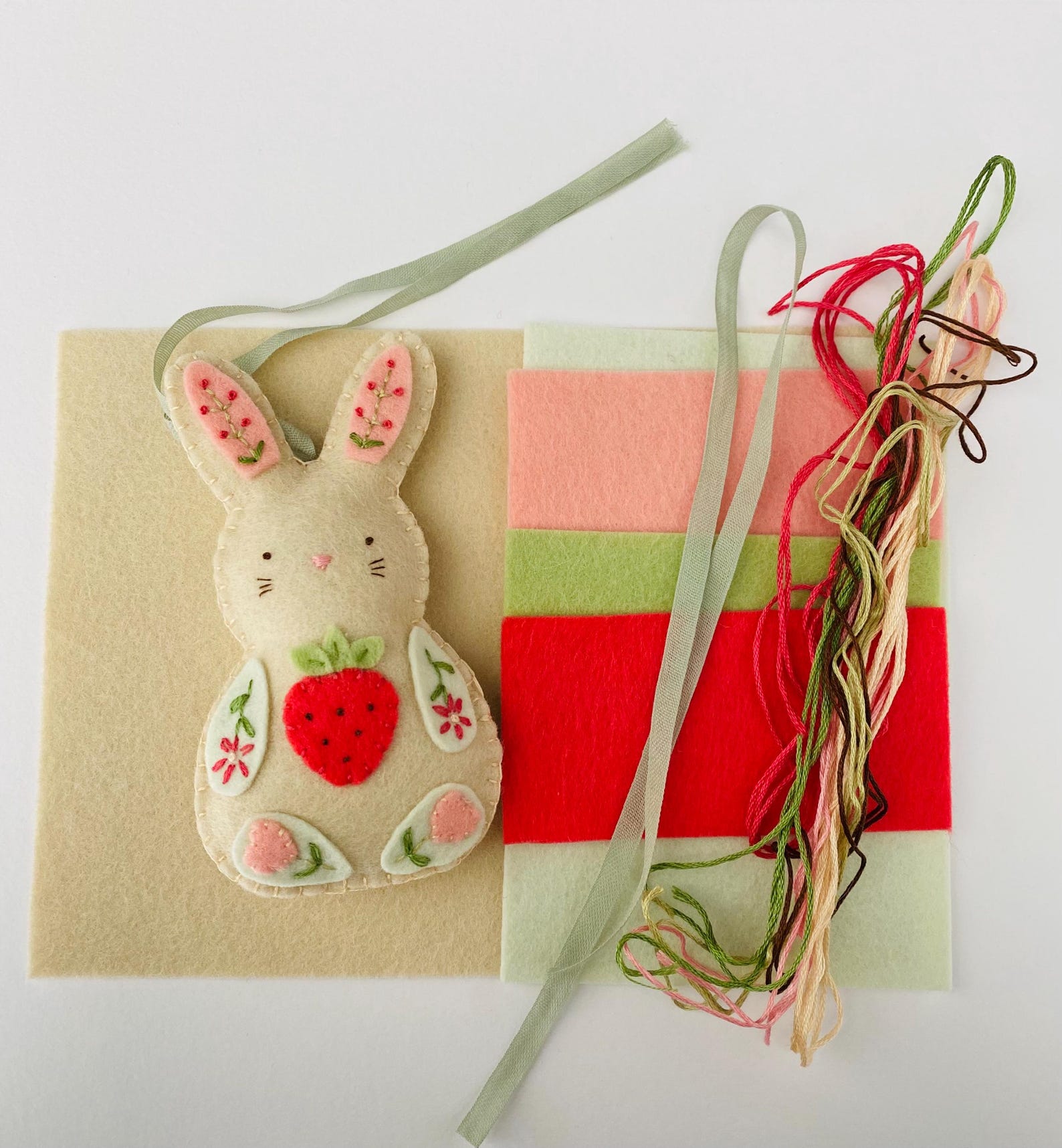 Strawberry Bunny Felt Craft Kit, Bunny Embroidery Kit, DIY Embroidery ...