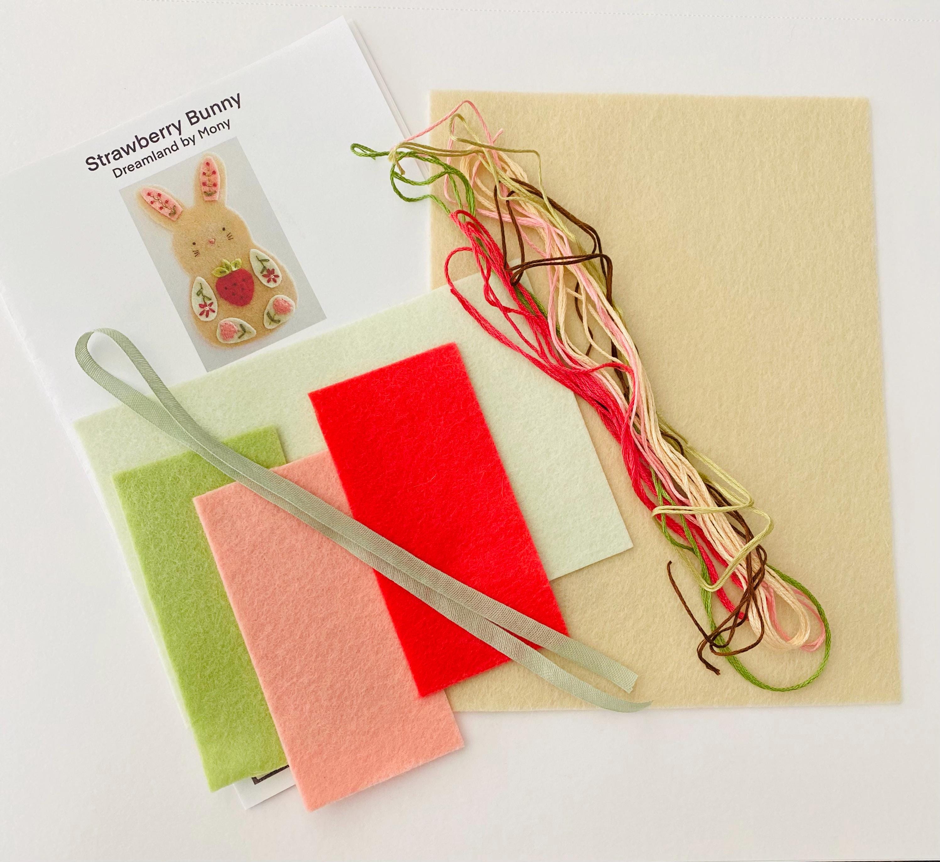 Strawberry Bunny Felt Craft Kit, Bunny Embroidery Kit, DIY Embroidery ...