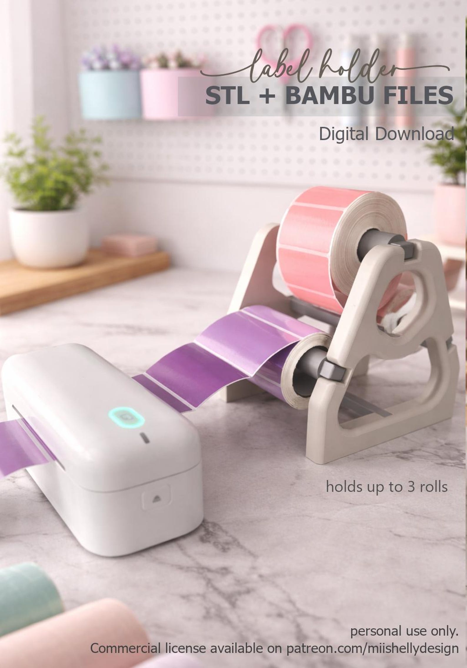 Triple Thermal Label Holder 3D Print STL + BAMBU Files (digital ...