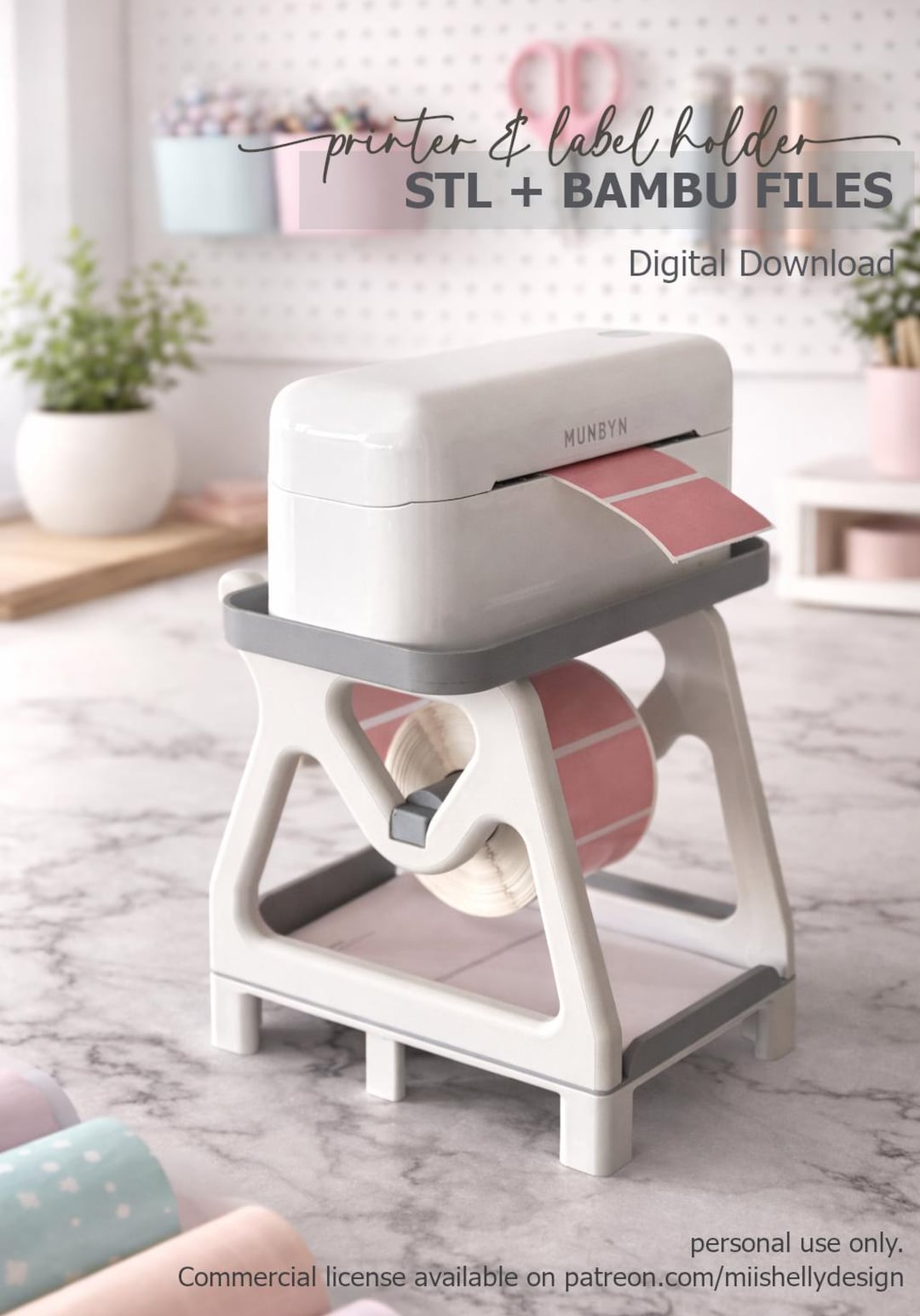 Thermal Label Printer Holder 3D Print STL and Bambu Files: Munbyn ...