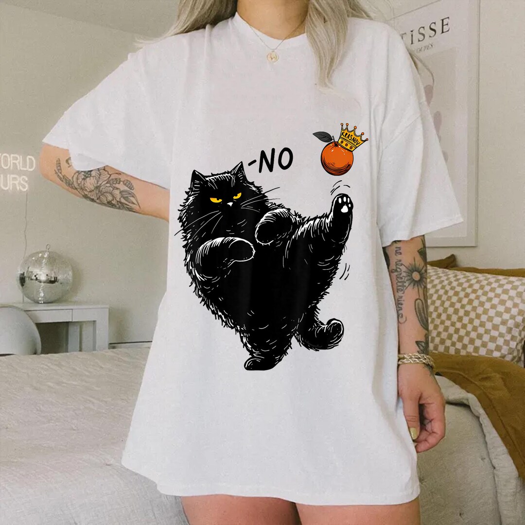 Grumpy Cat Shirt, Funny Angry Cat Kicking Orange Tee, Sarcastic Kitty ...