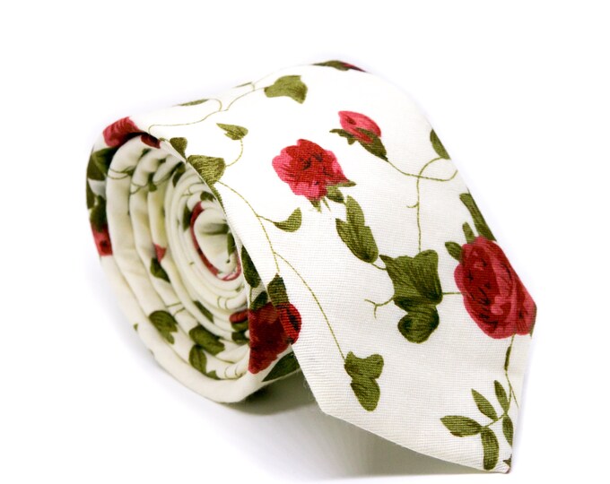 Catalina Red Rose Floral Skinny Tie Mens Wedding Ties - Etsy