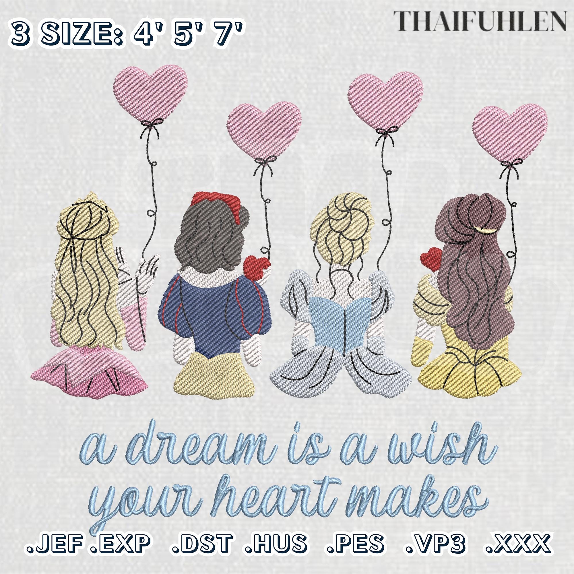 Princess Heart Embroidery Design, A Dream is A Wish Your Heart Makes ...