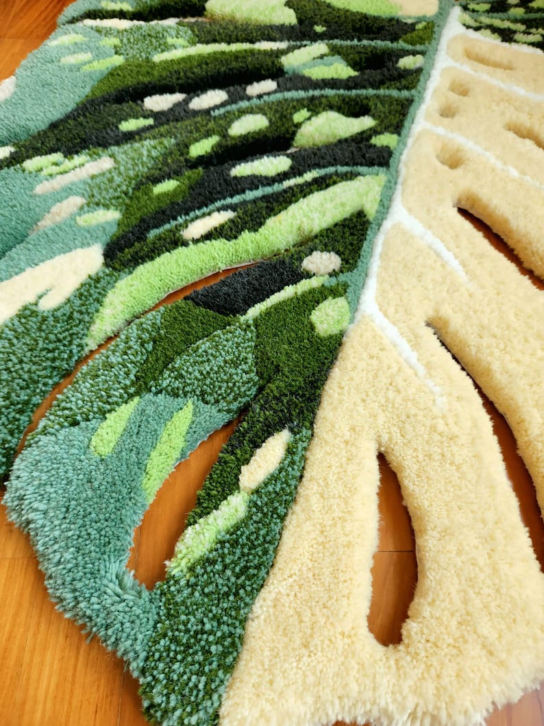 Monstera Albo Leaf Tufted Rug | Handmade Variegated Botanical Decor - Etsy
