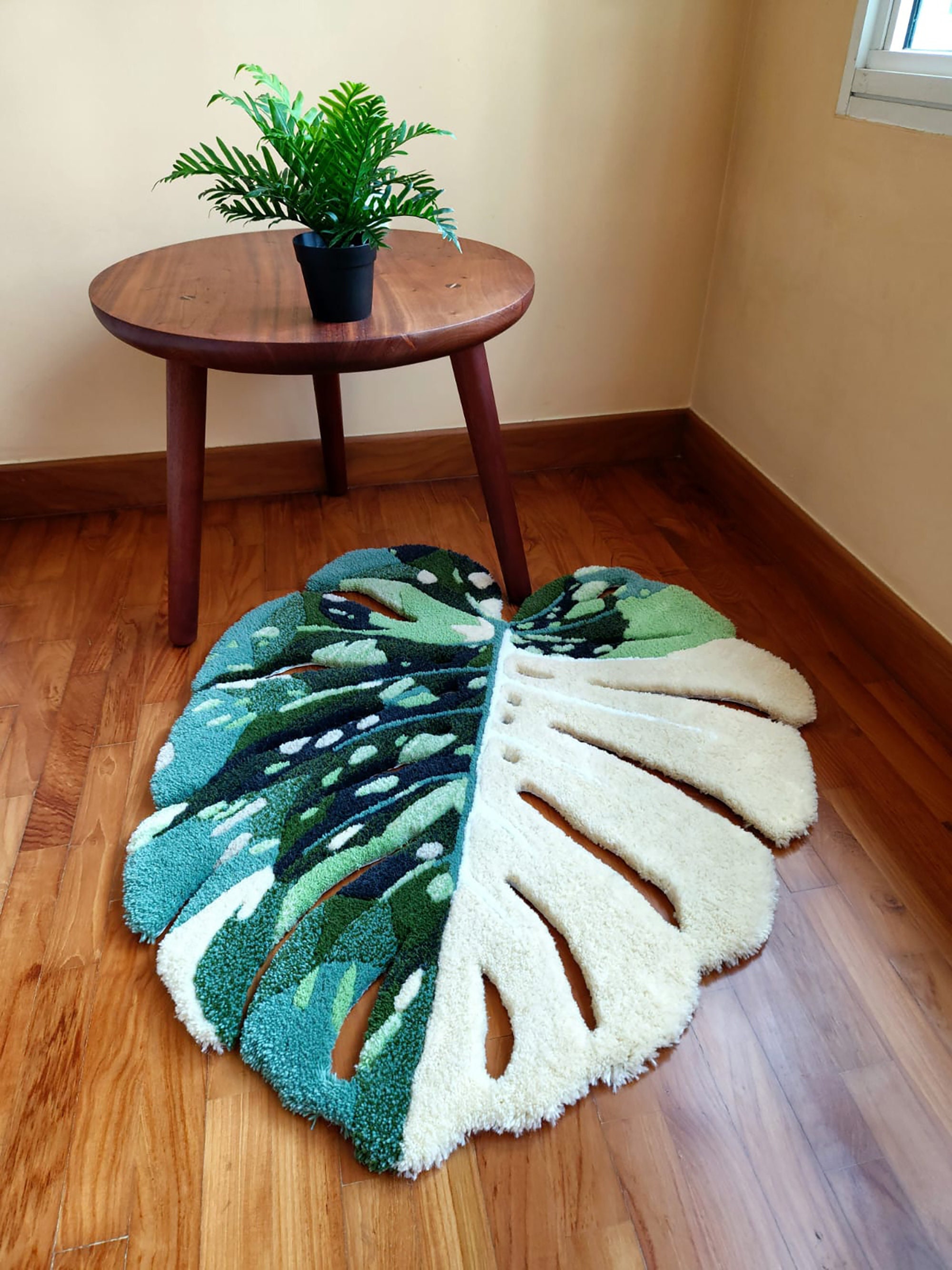 Custom Tufted Variegated Monstera Albo Leaf Rug for Indoor Home or ...