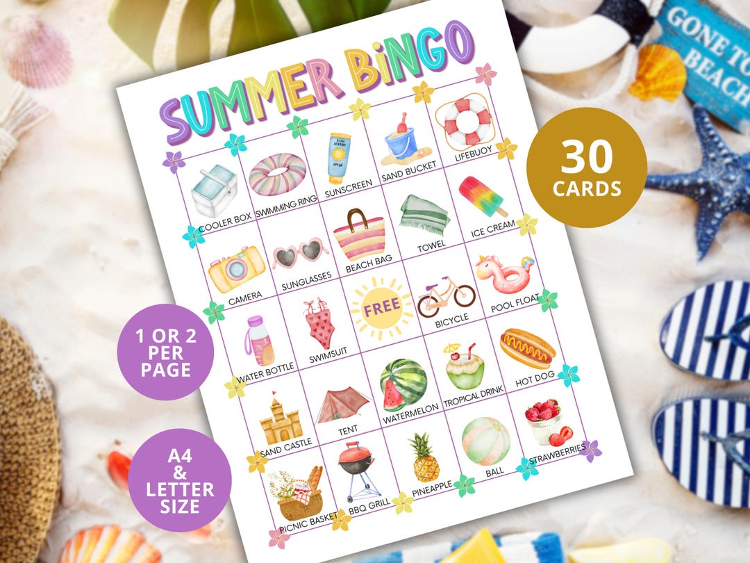 30 Summer Bingo Cards, Printable Summer Bingo, Summertime Activity ...