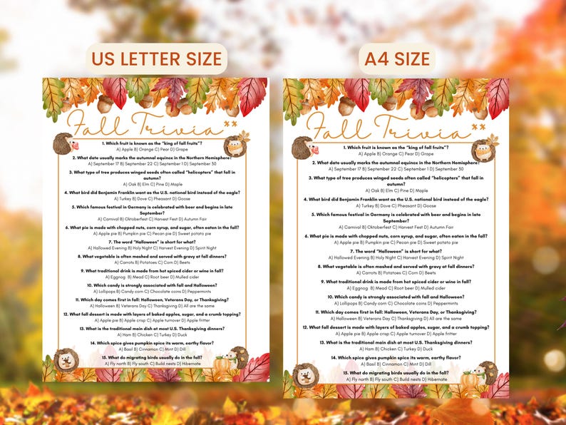 Fall Trivia Game, Printable Fall Quiz, Autumn Trivia Questions, Kids ...