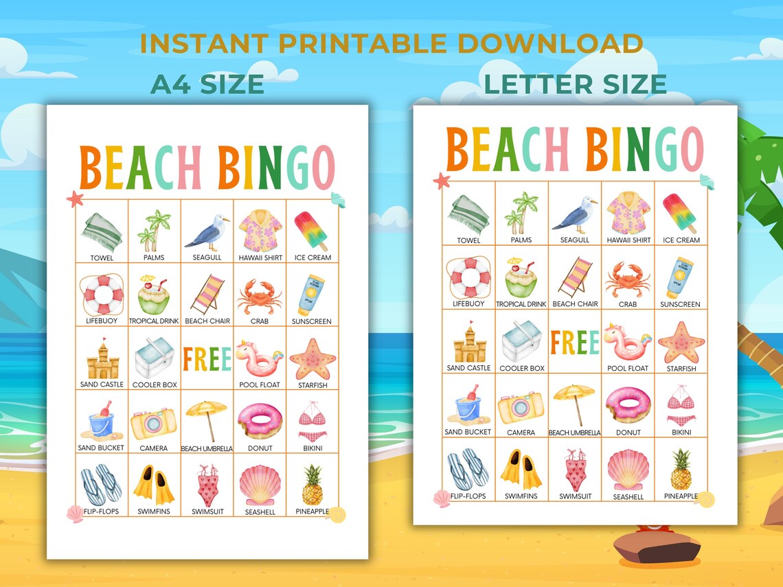 30 Beach Bingo Cards, Printable Summer Bingo, Summer Game, Summertime ...