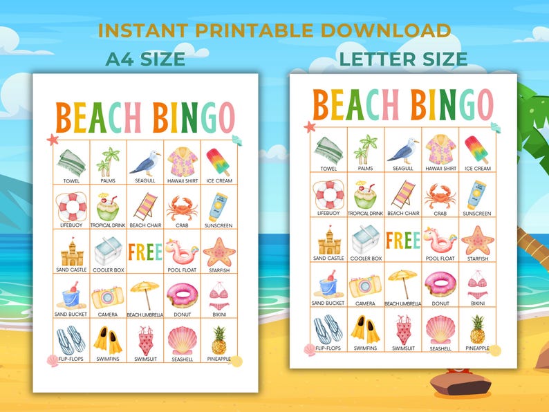30 Beach Bingo Cards, Printable Summer Bingo, Summer Game, Summertime ...