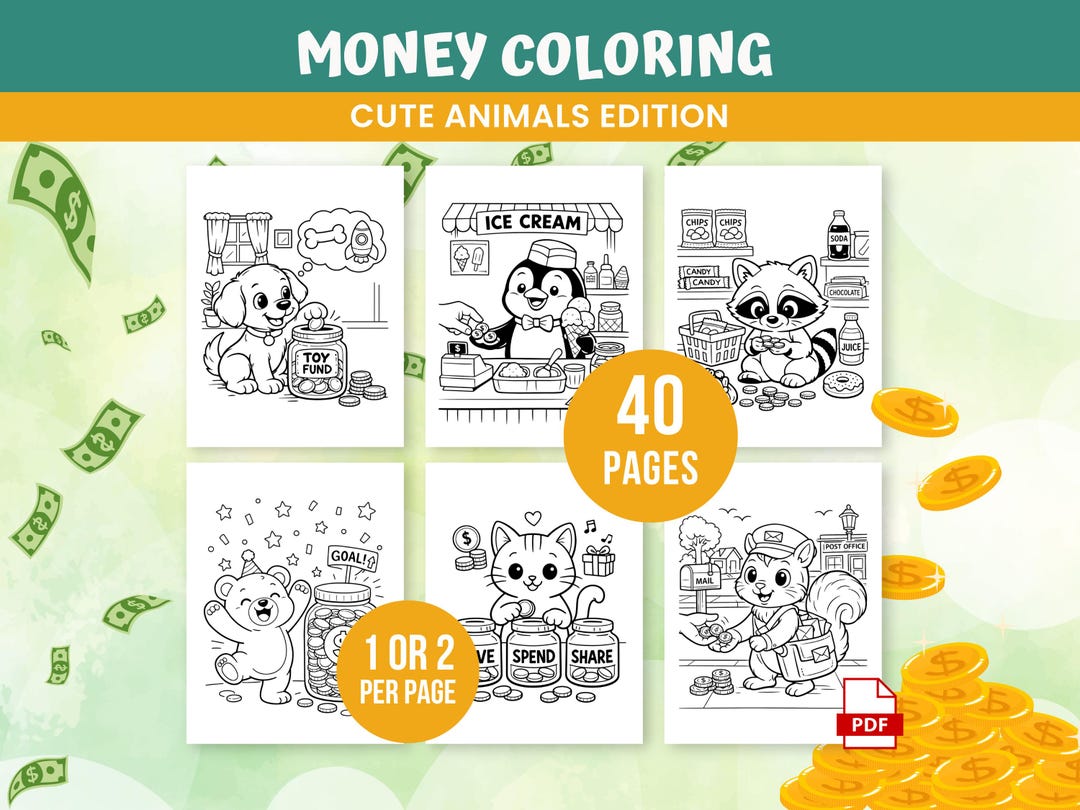 Learn Money Coloring Pages, Animal Money Coloring Book, Financial ...