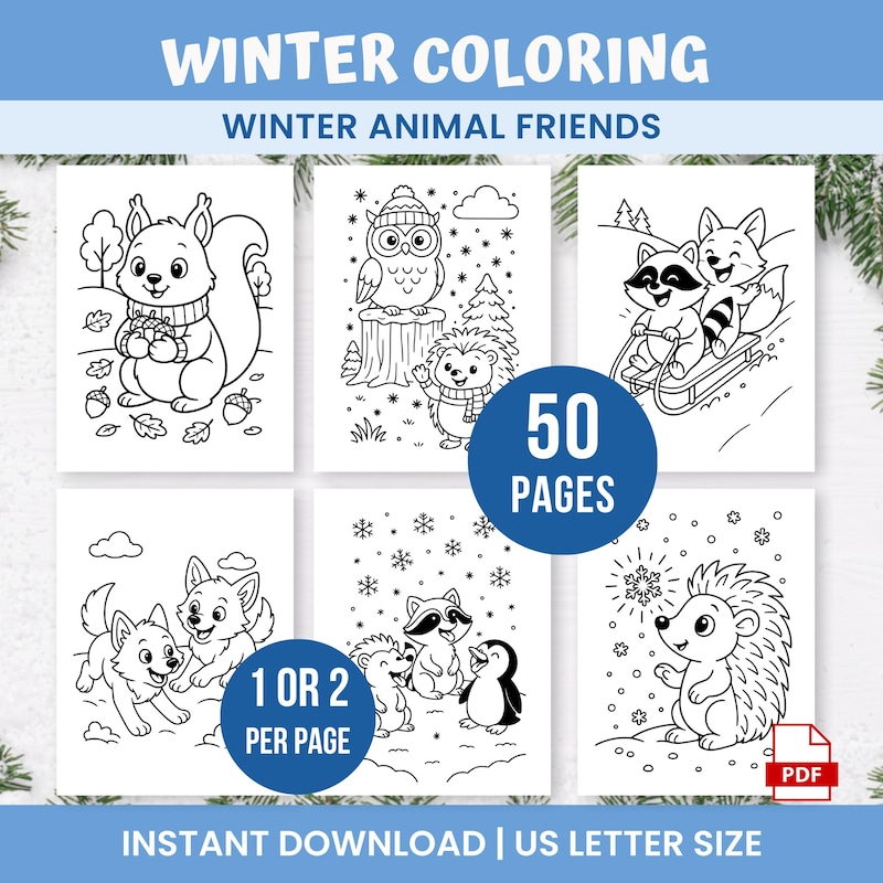 Winter Coloring Animals - Etsy