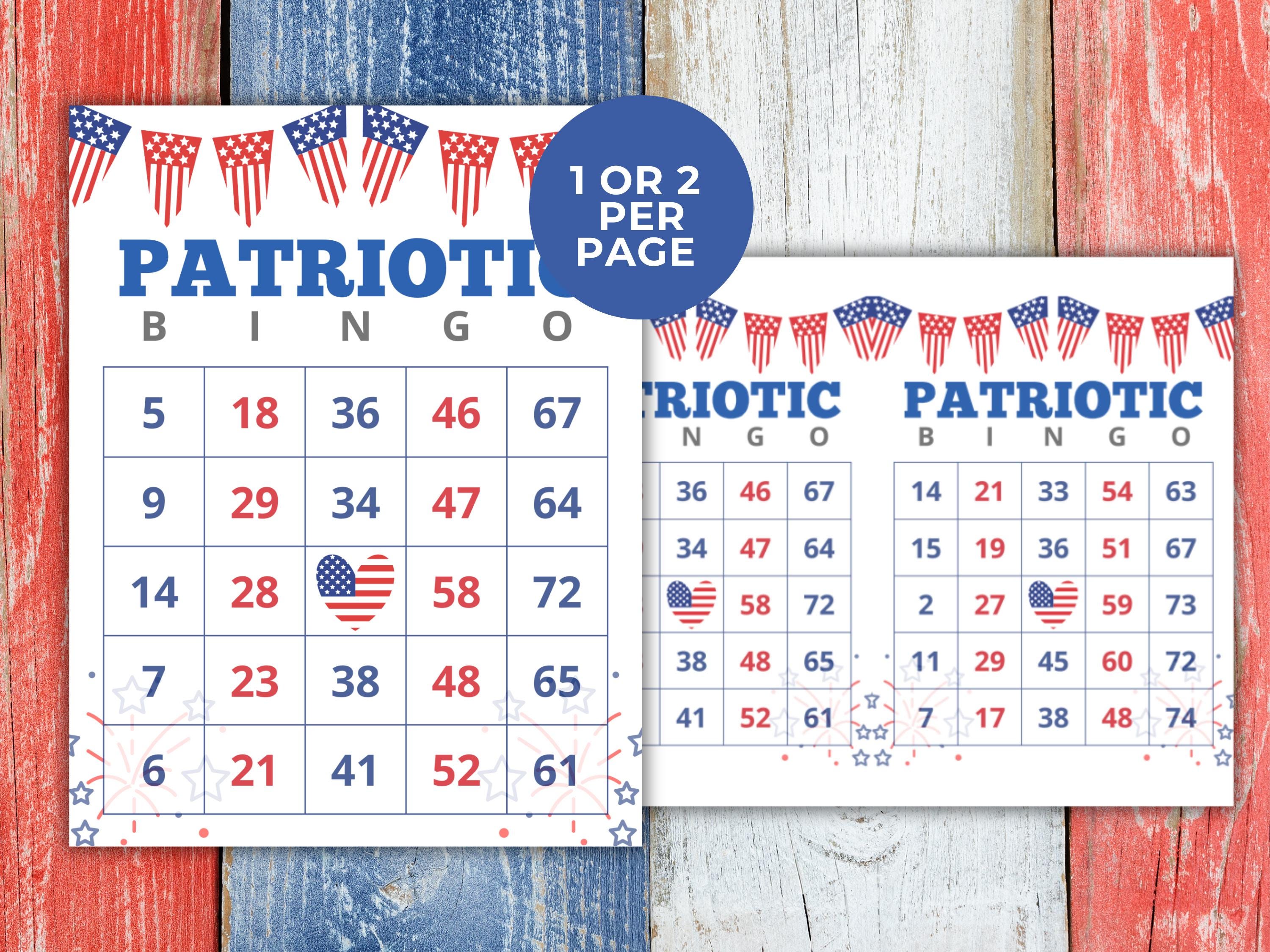 100 Patriotic Bingo Cards, Patriotic Bingo Game, Veterans Day Bingo ...